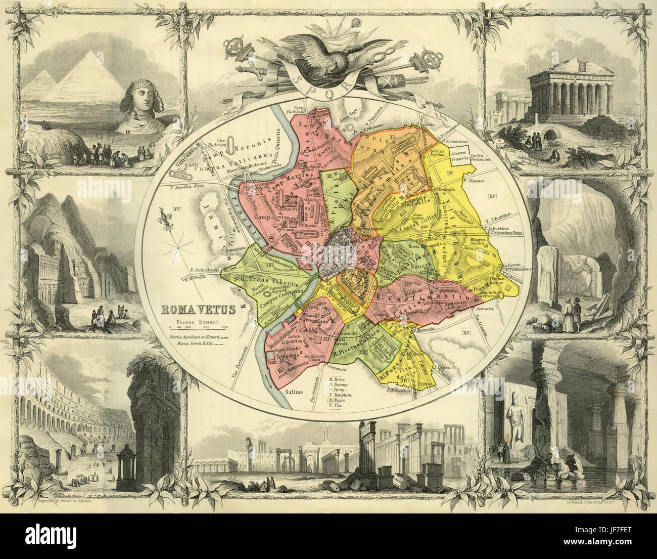 Plan de la Rome antique avec des gravures de sites classiques. Publié ...