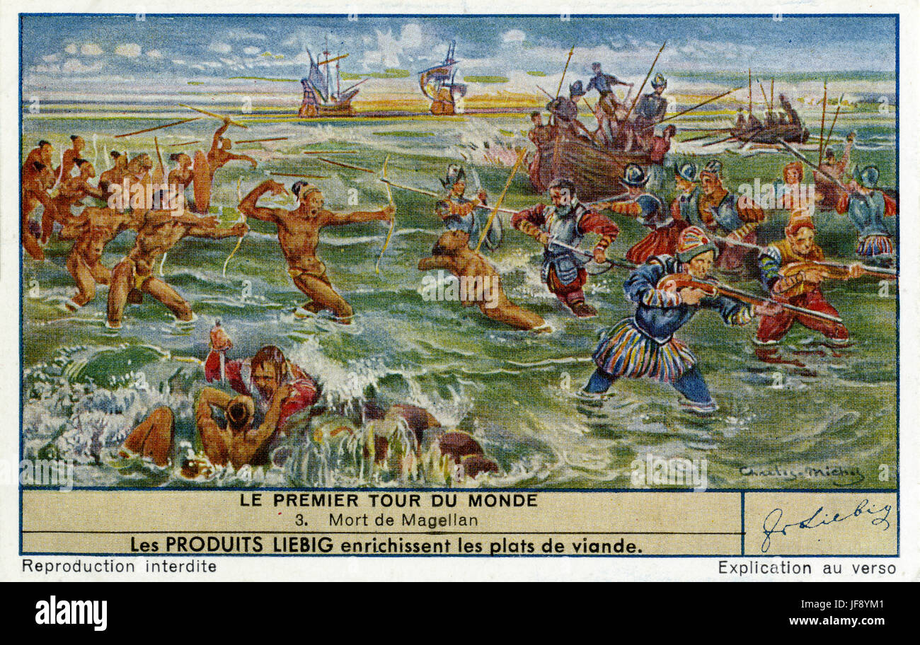 La mort de Magellan lors de la bataille de Mactan, Philippines, 1521 ...