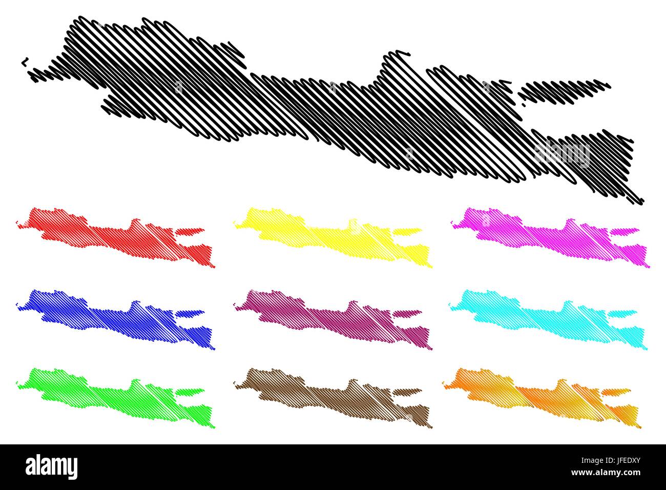 Carte de l'île de Java, d'illustration vectorielle scribble Java ...