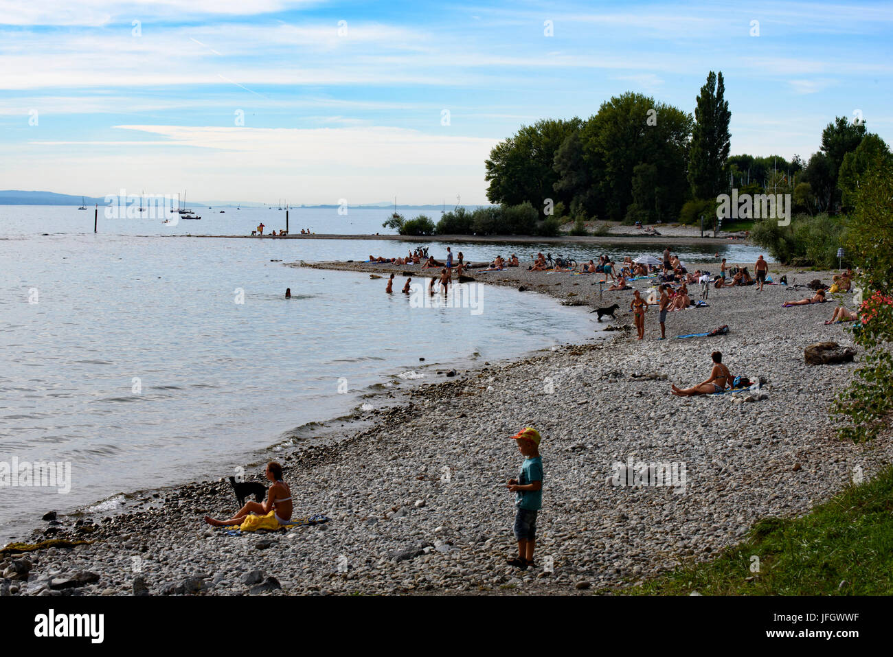 Plage, Lac de Constance, Wasserburg, Baden-Wurttemberg, Allemagne Photo ...