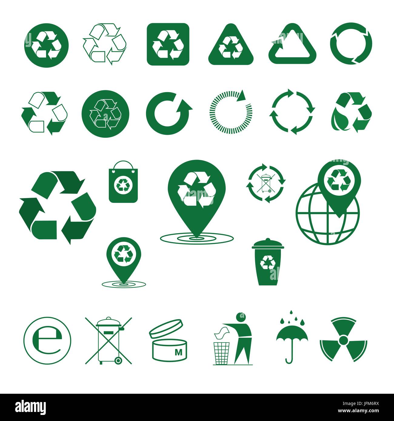 Recyclage des déchets Logo Symbole flèches vertes Set Web Icon ...