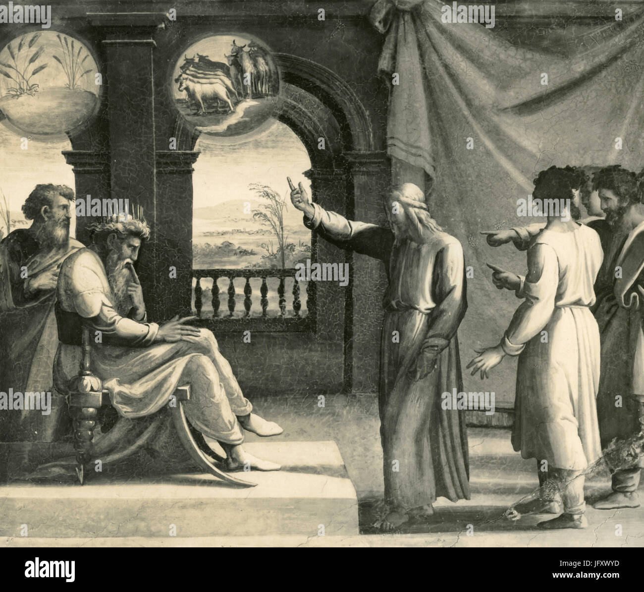 Joseph interprète les rêves du pharaon, des fresques sur Logge de ...