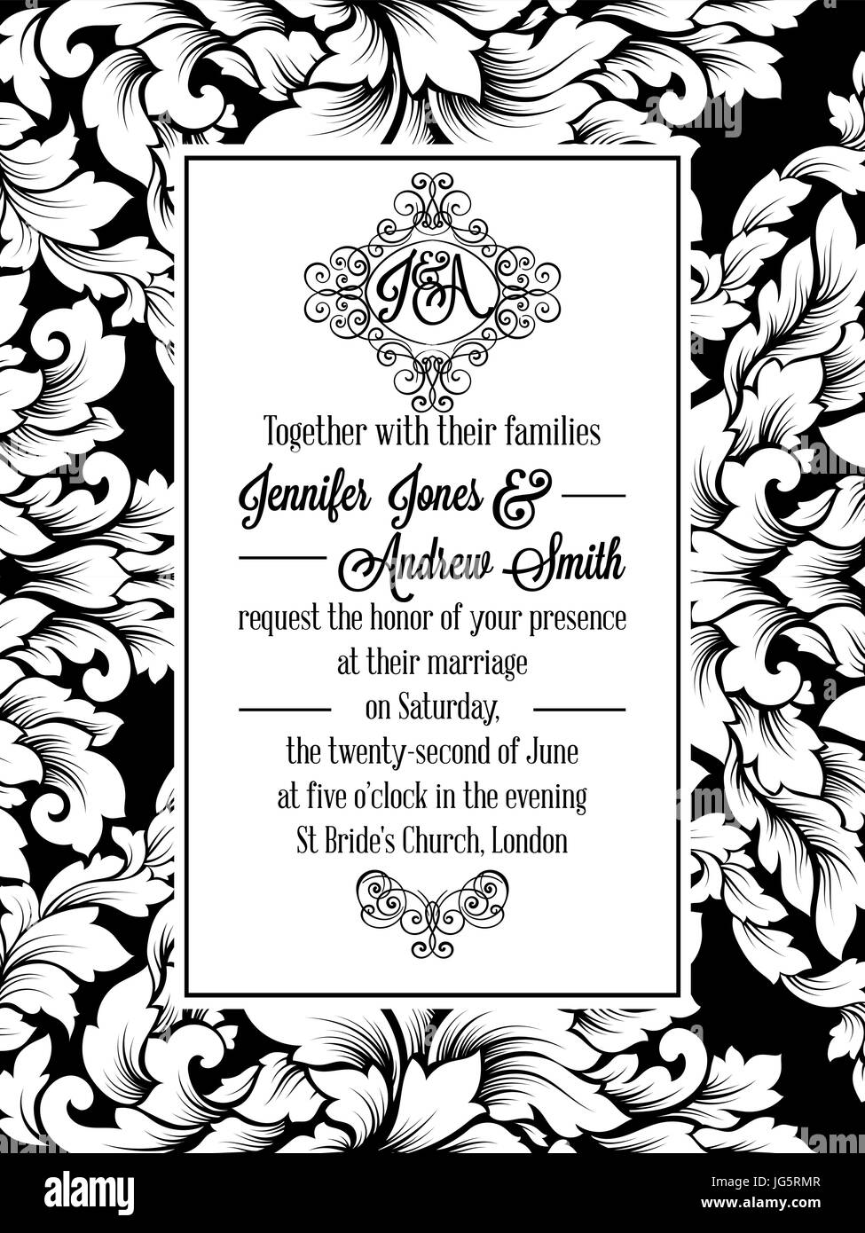 Damask brocade victorien pattern design pour invitation de mariage en ...