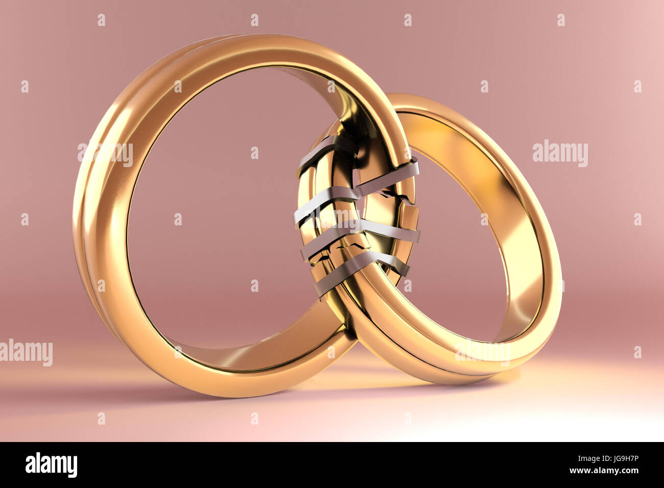 3d illustration, les anneaux de mariage symbolisant les retrouvailles ...
