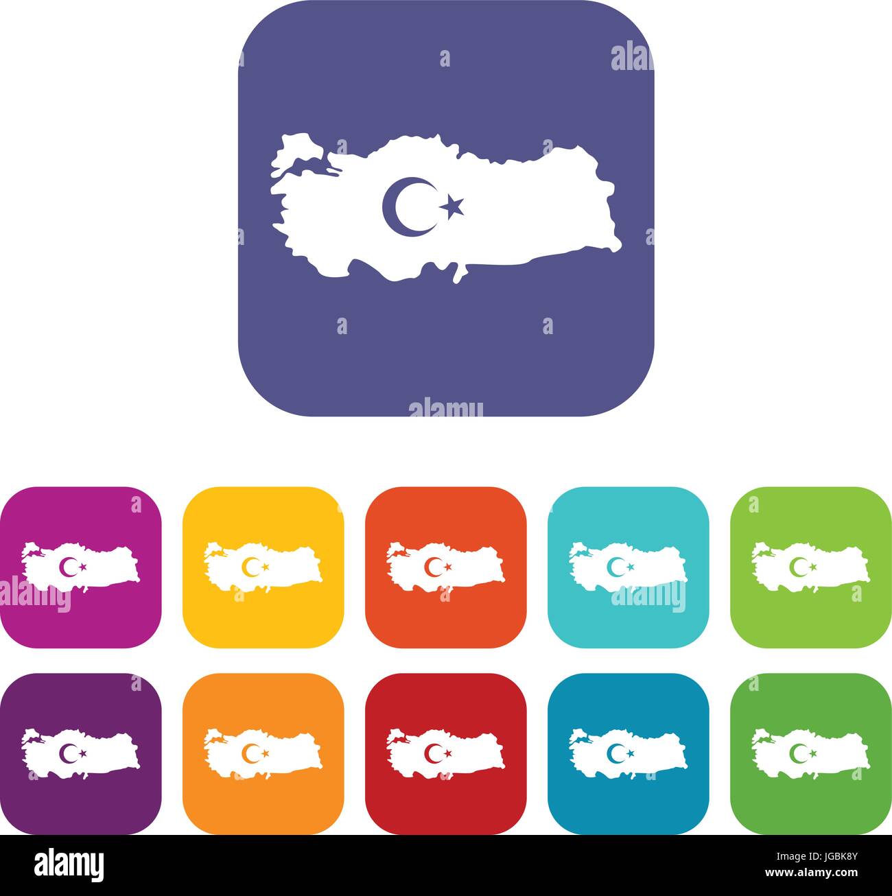 Carte de la Turquie avec les symboles du drapeau national icons set ...