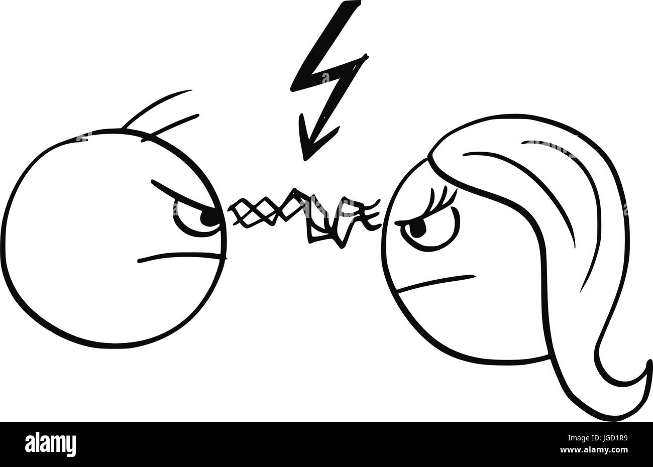Cartoon vector de l'homme et de la femme en lutte avec flash querelle ...
