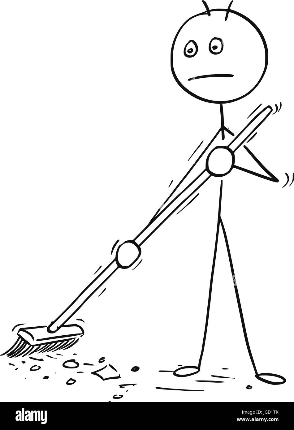 Cartoon vector de l'homme à l'aide d'un balai pour balayer le plancher ...