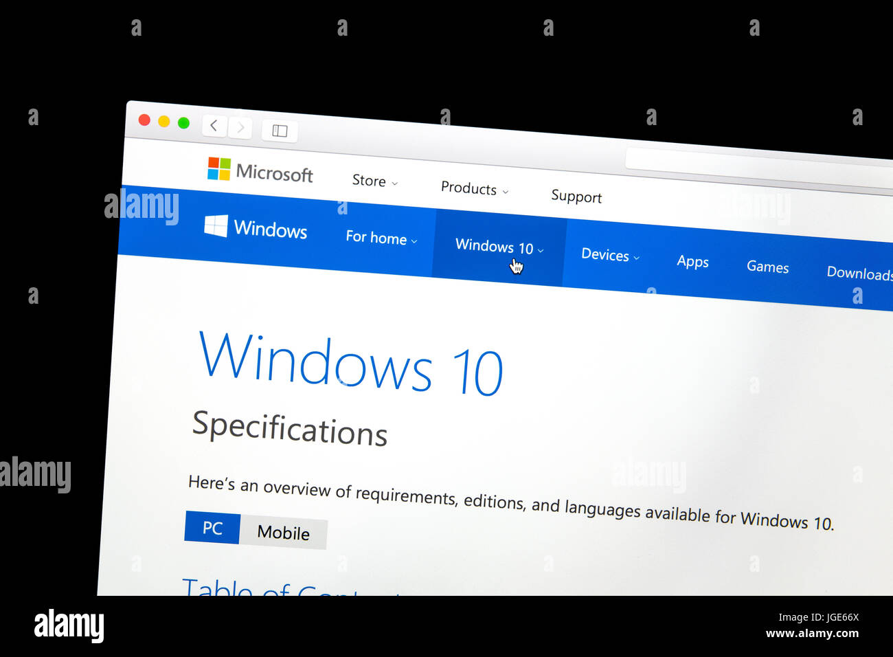 Windows 10 site web sur un écran d'ordinateur. Windows 10 est un ...