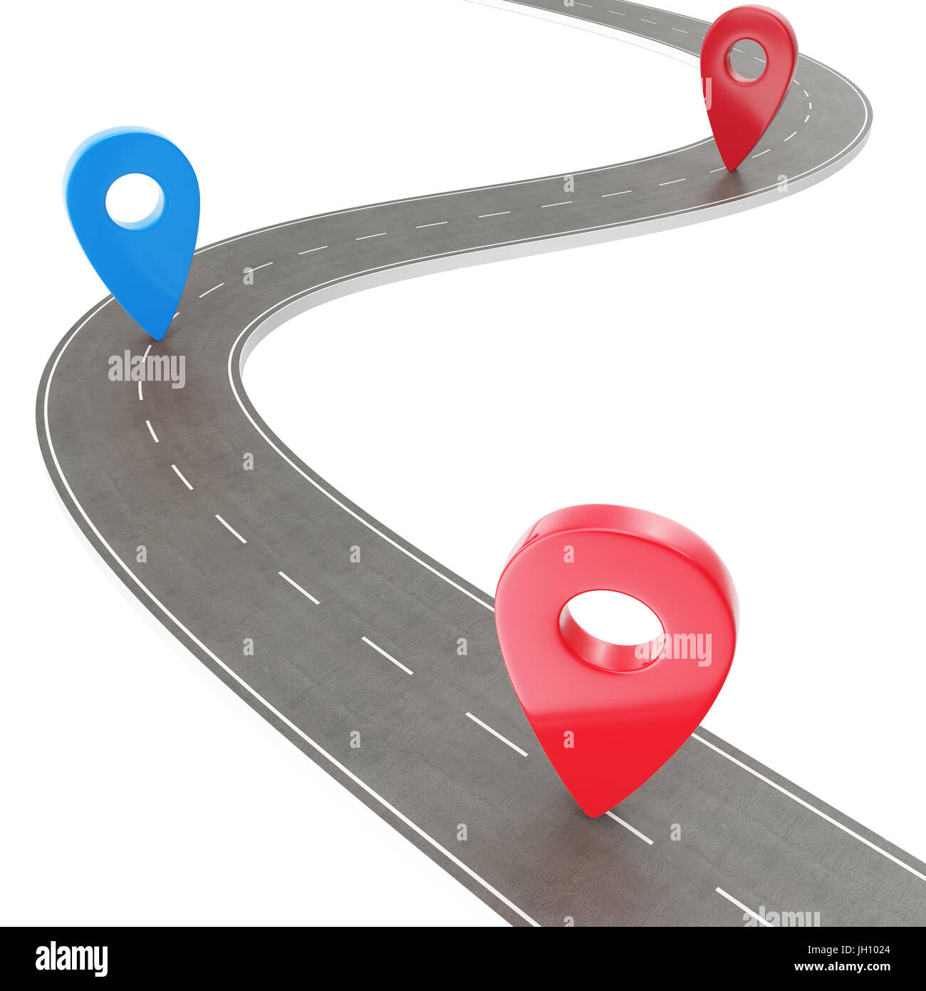 Road Trip et parcours. Route sinueuse sur fond blanc avec l'axe de ...