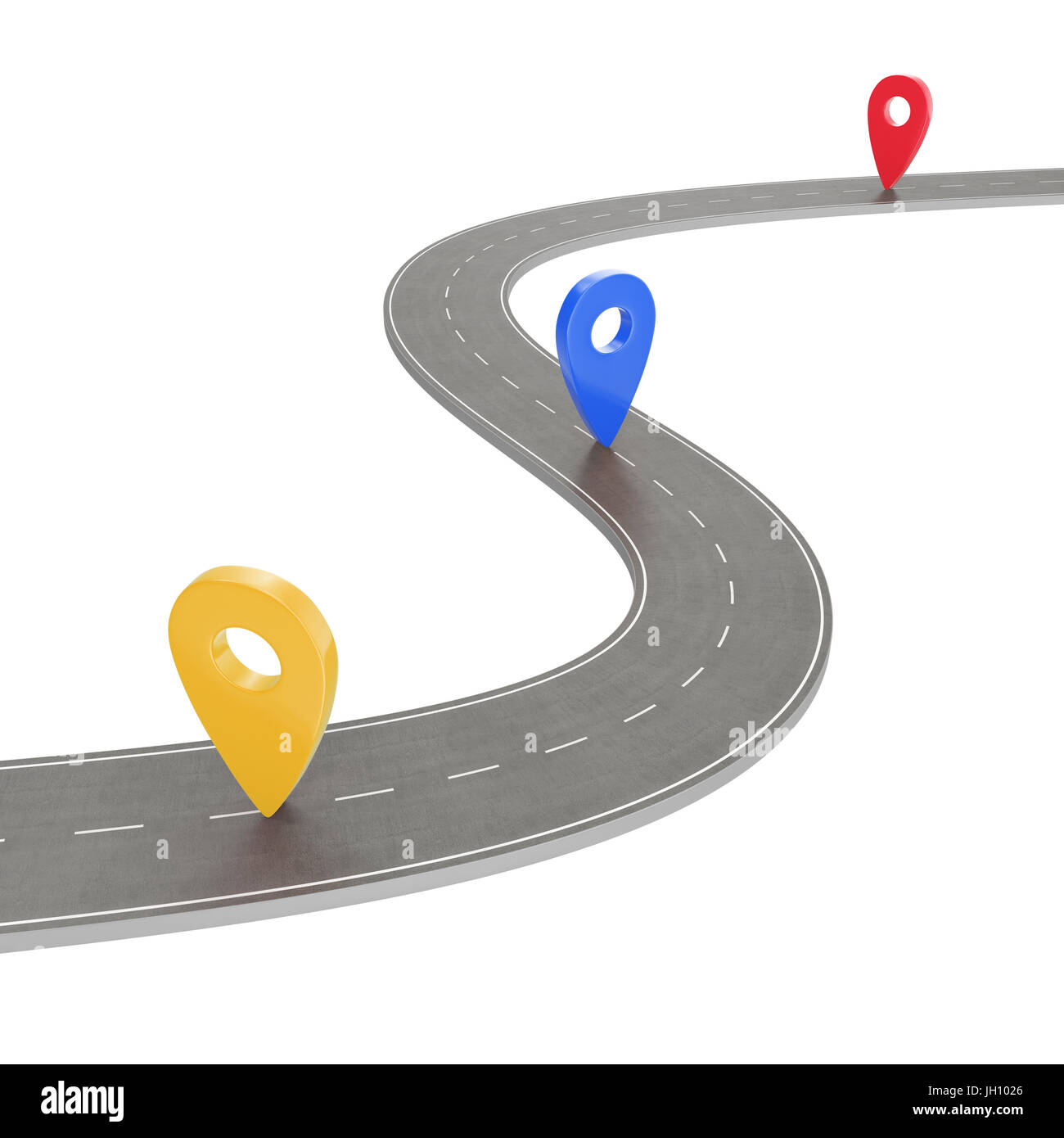 Road Trip et parcours. Route sinueuse sur fond blanc avec l'axe de ...