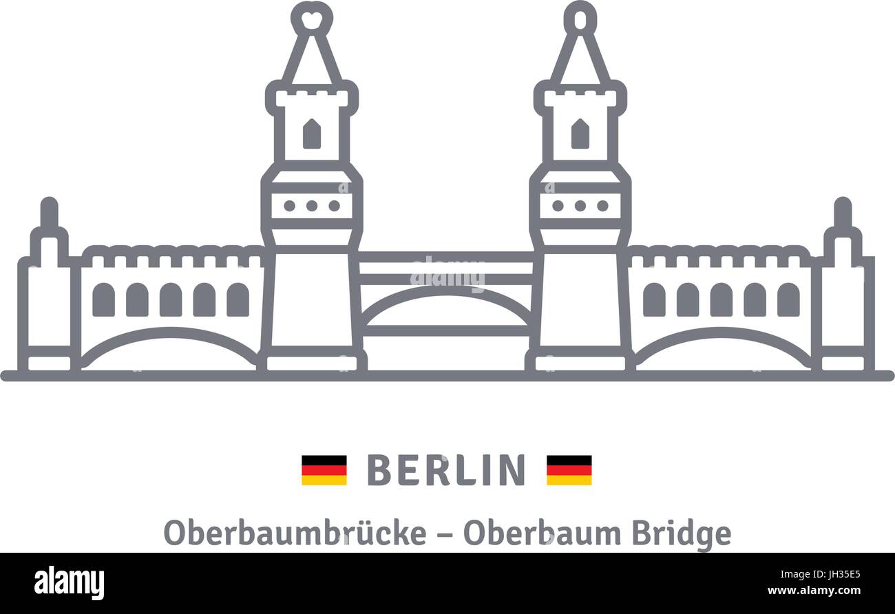 L'icône de la ligne de Berlin. Oberbaum bridge et drapeau allemand ...