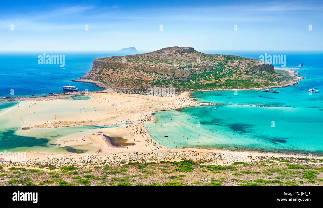 Plage de Balos, péninsule de Gramvousa, île de Crète, Grèce Photo Stock ...