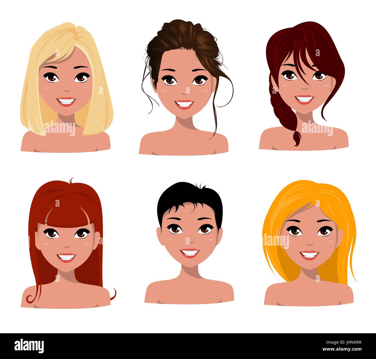 Les jeunes jolies femmes, de jolis visages avec différentes coiffures ...