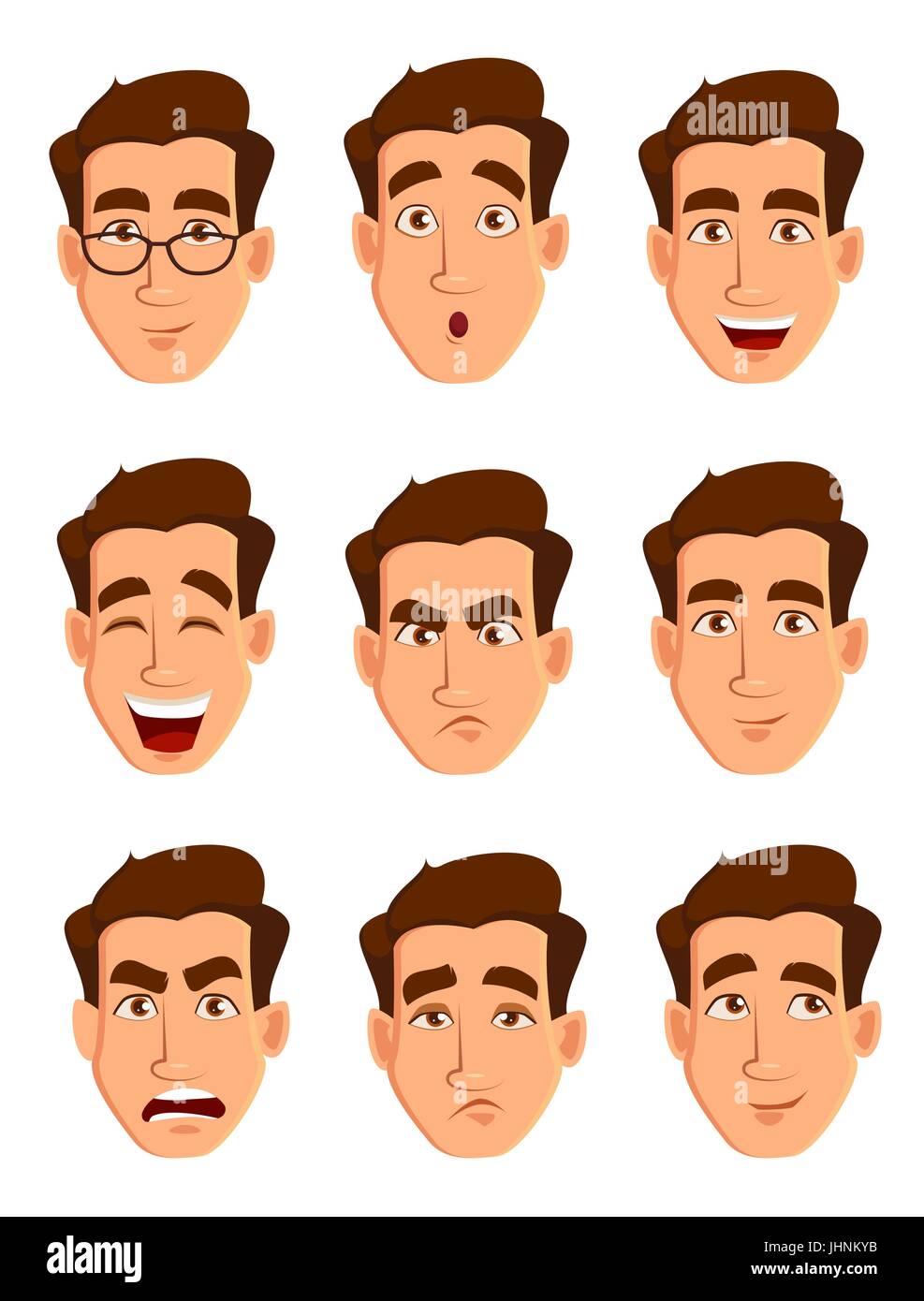 Les expressions du visage d'un homme. Différentes émotions mâles ...