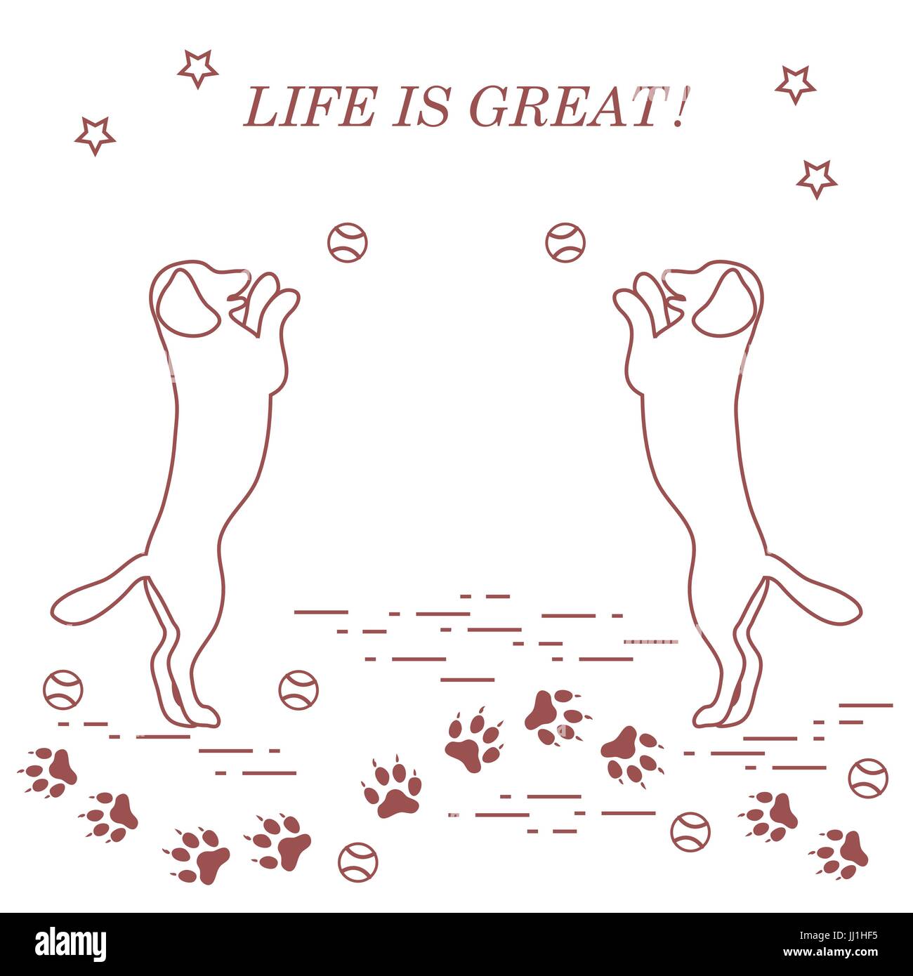Jeu de pet. Silhouettes de chiens sauter à balle de tennis sur l ...