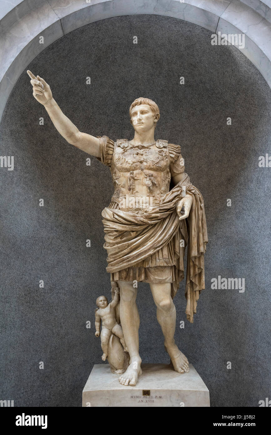 Rome. L'Italie. Auguste de Prima Porta, statue en marbre de l'empereur ...