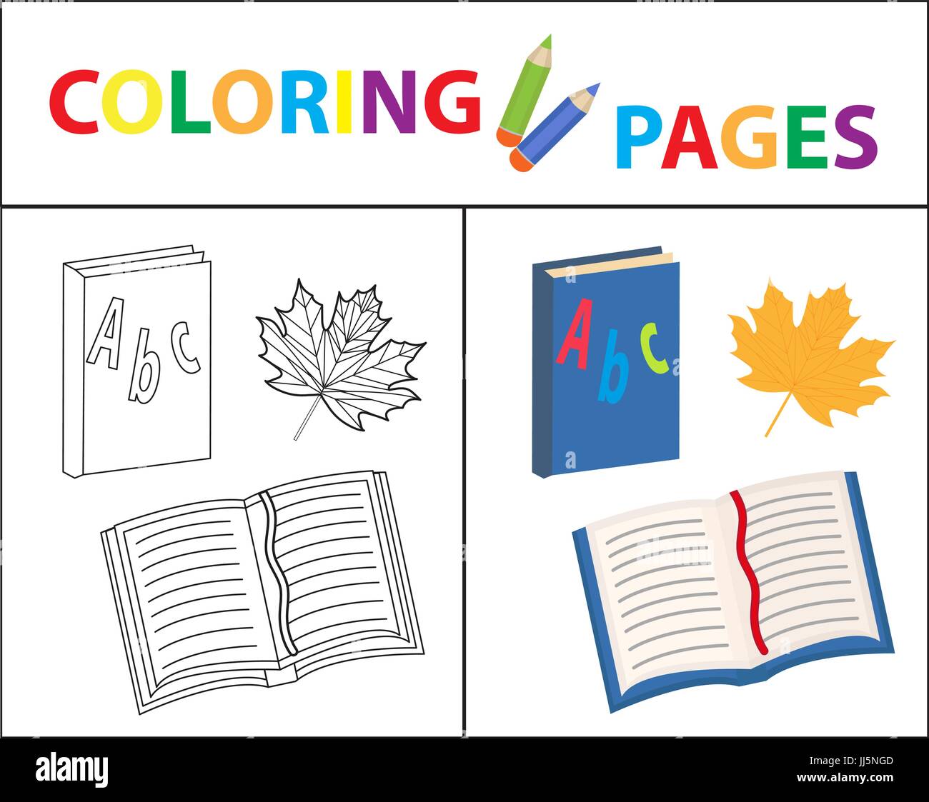 Page de livre de coloriage. Retour à l'ensemble de l'école, livre, l ...