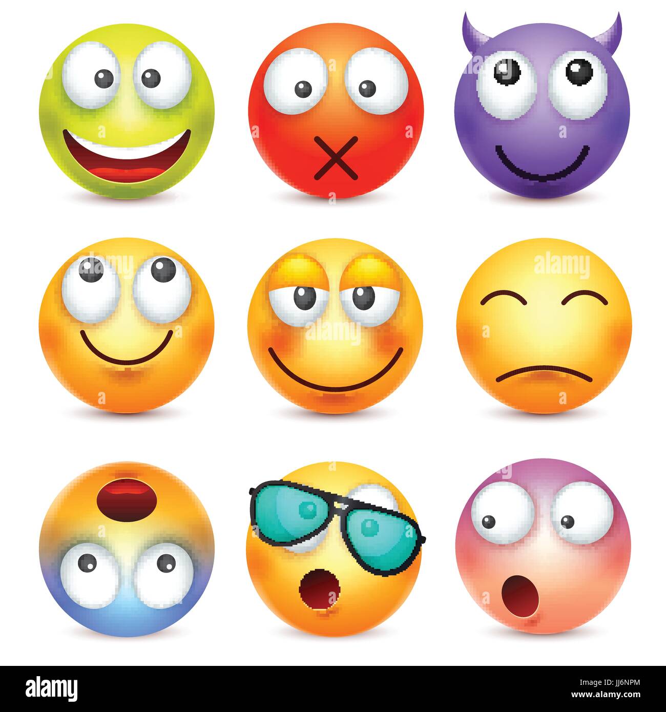 Smiley emoticon,set. Avant jaune avec des émotions. L'expression du ...
