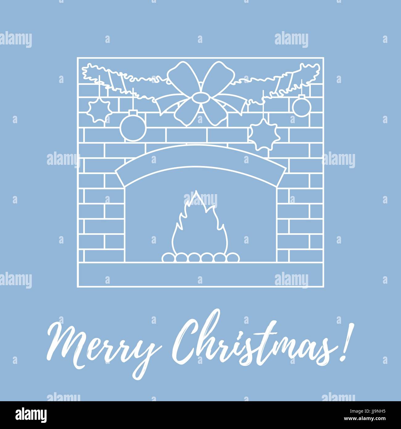 Vector illustration avec enflamma cheminée, guirlande, boules de Noël ...