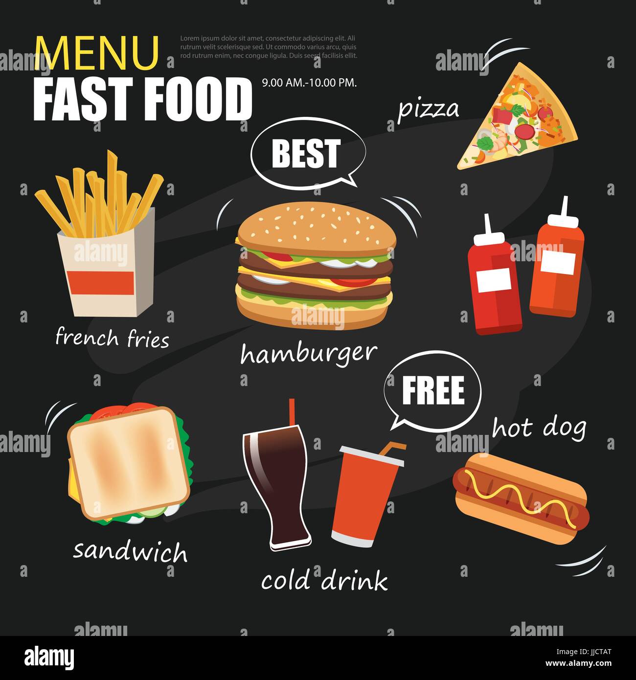 Fast food restaurant menu chalkboard Banque d'images vectorielles - Alamy