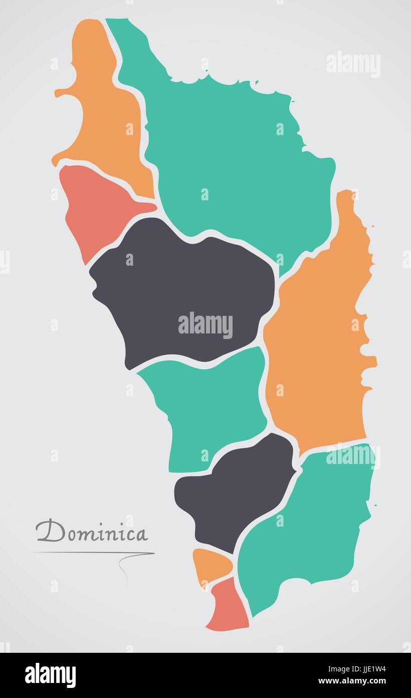 Dominique La carte avec les états et les formes rondes modernes Image ...