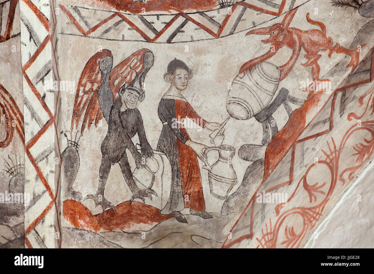 Fresque religieuse médiévale danois au 13ème siècle de style gothique ...