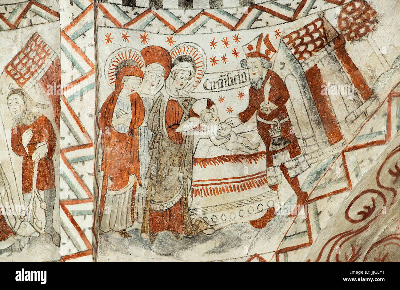 Fresque religieuse médiévale danois au 13ème siècle de style gothique ...