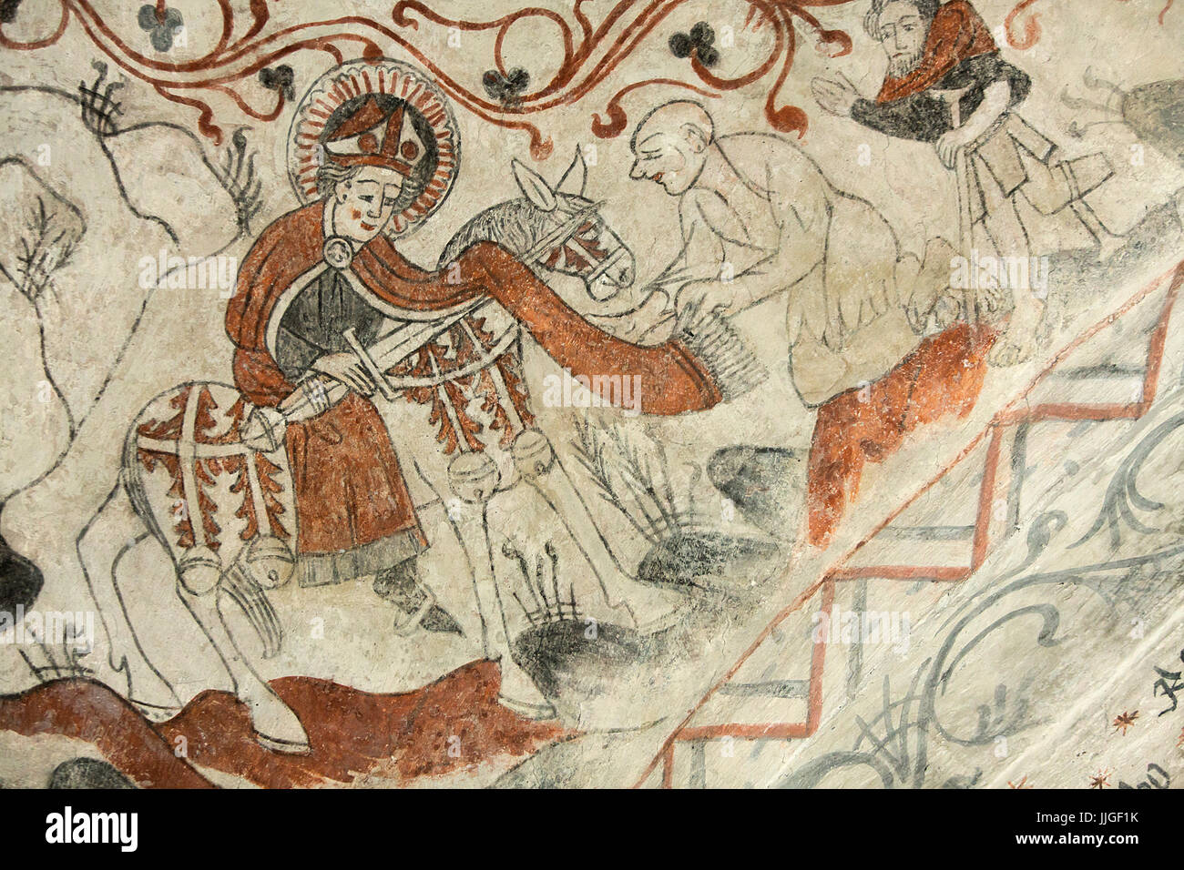 Fresque religieuse médiévale danois au 13ème siècle de style gothique ...