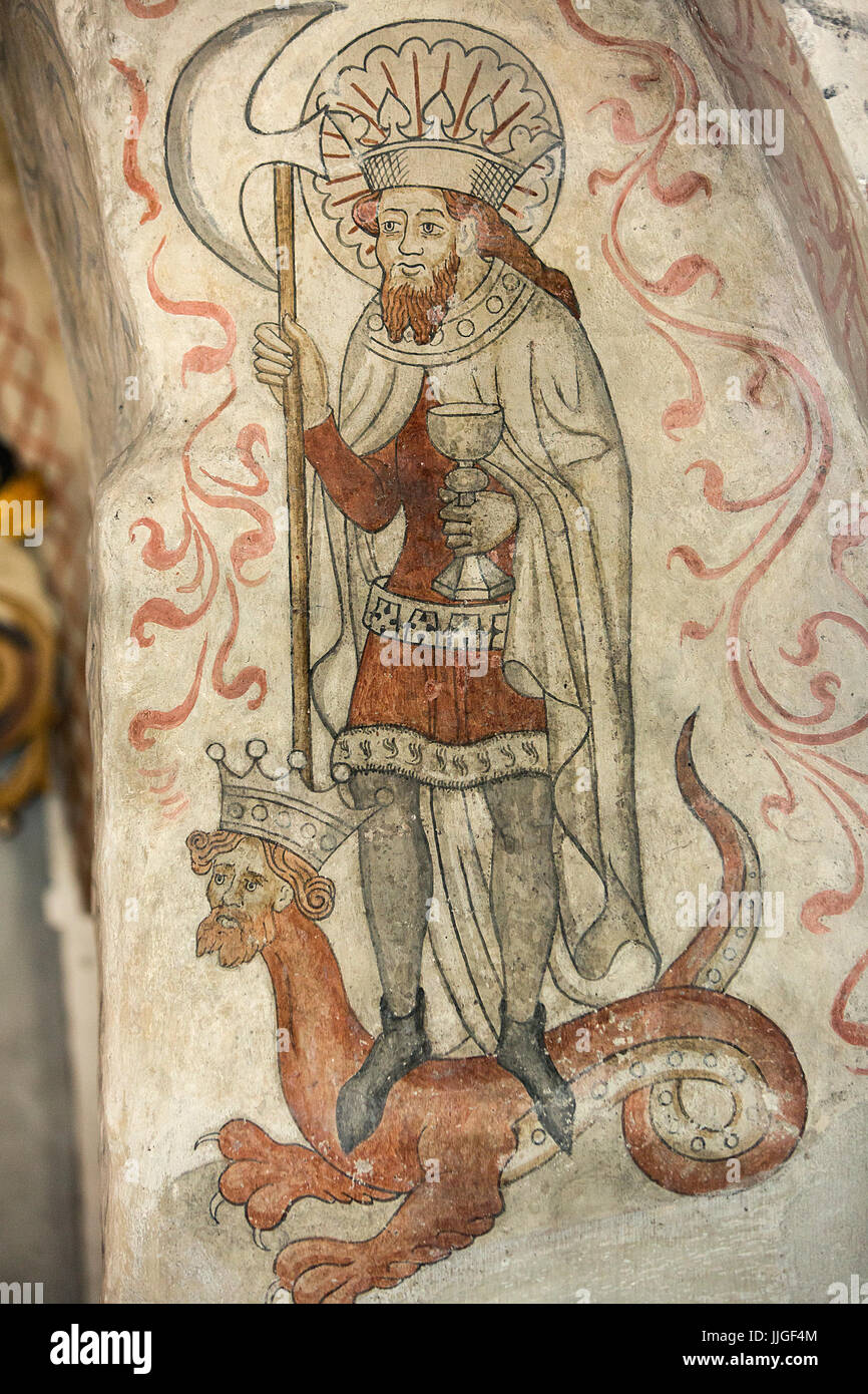 Fresque religieuse médiévale danois au 13ème siècle de style gothique ...