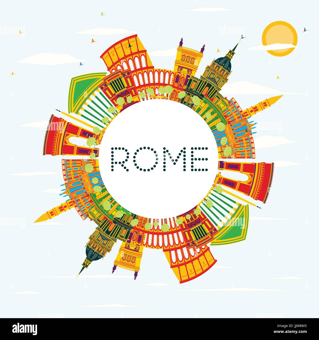 Toits de Rome avec les bâtiments, de couleur bleu ciel et espace copie ...
