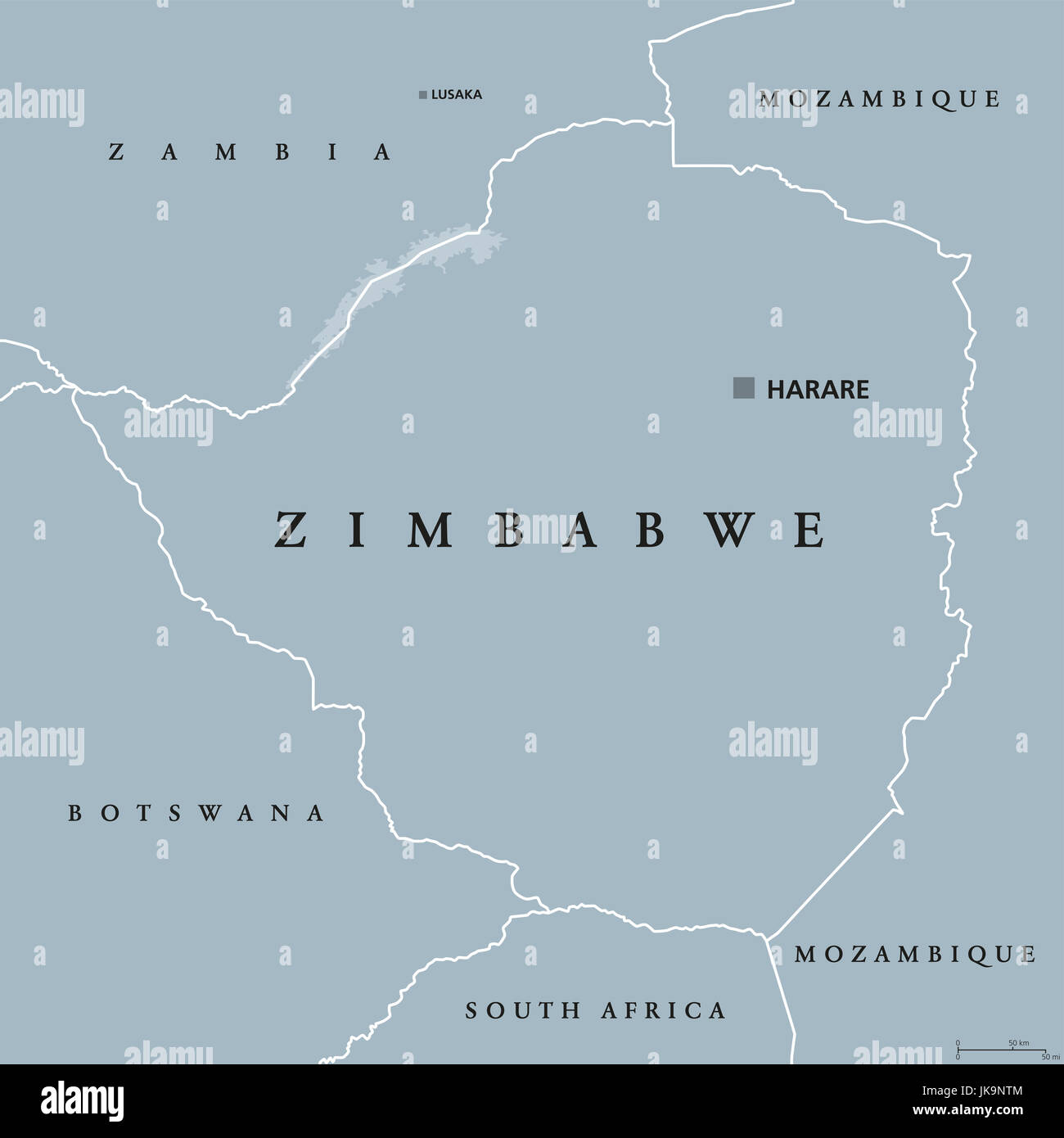 Carte politique du Zimbabwe avec capitale Harare, les frontières ...