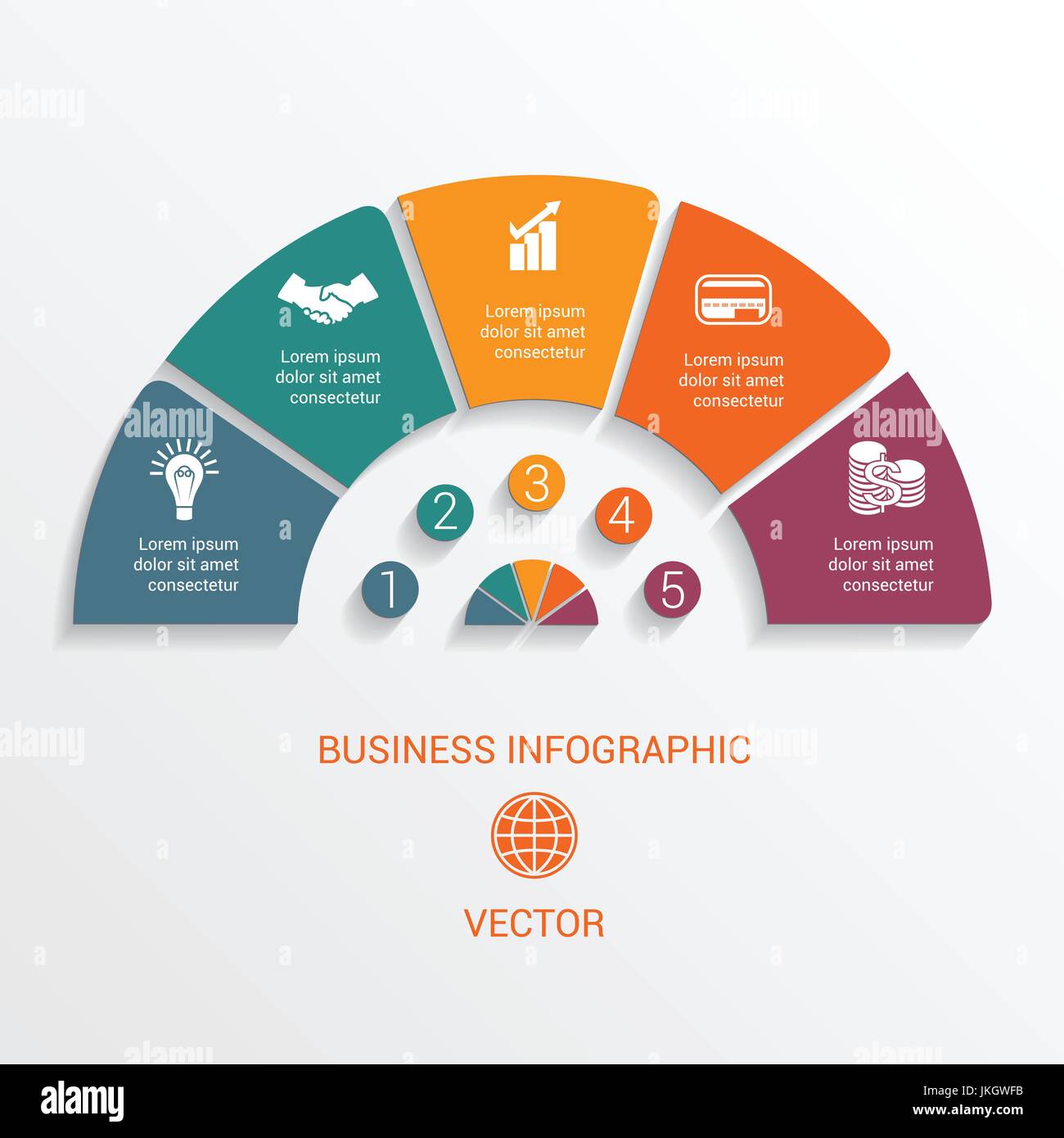 Demi-cercle modèle infographies numérotées pour 5 options. Vector ...