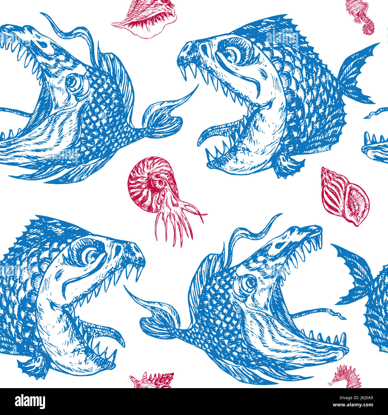 Profil de poissons Piranhas, bouche ouverte avec des dents pointues et ...