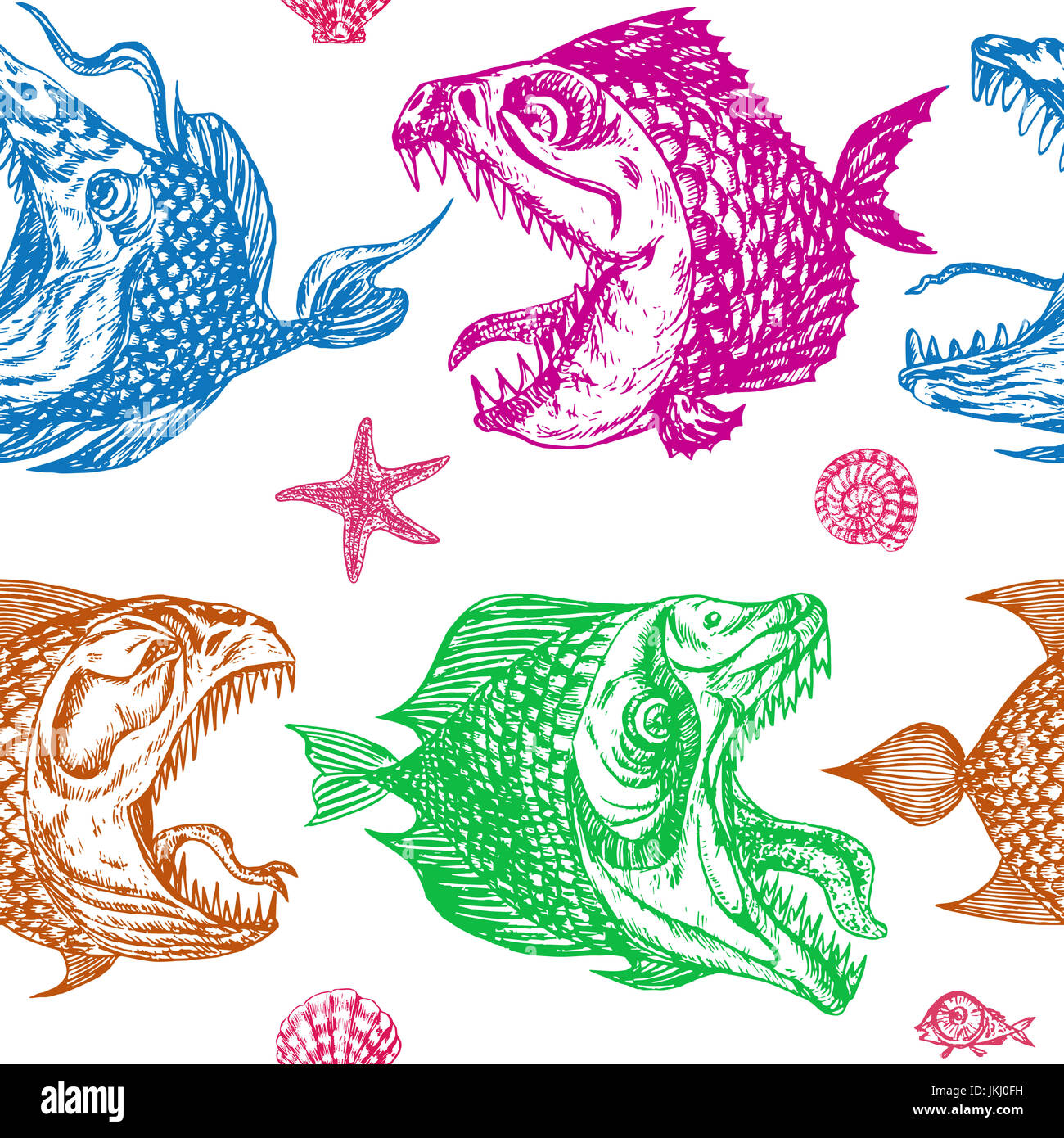 Profil de poissons Piranhas, bouche ouverte avec des dents pointues et ...