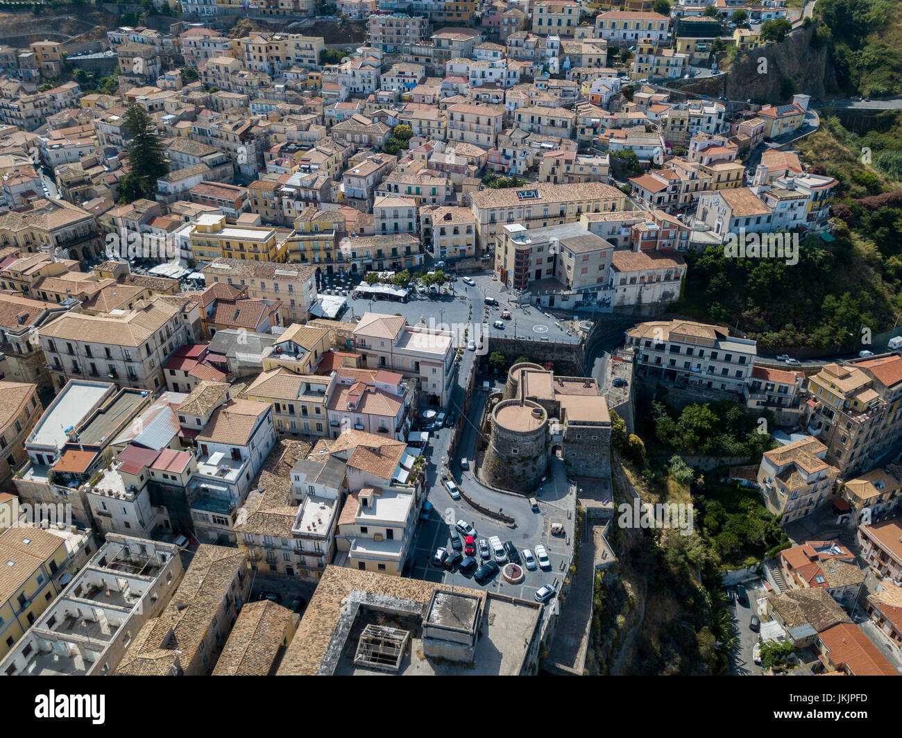 Vue aérienne de Pizzo Calabro, Pier, château, Calabre, Italie tourisme ...