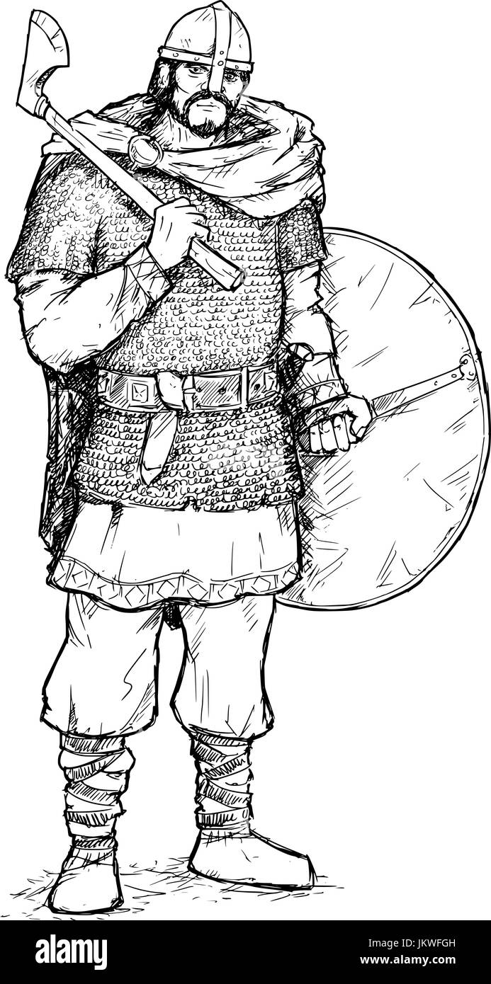 Dessin plume et encre illustration de l'ancien guerrier viking dans l ...