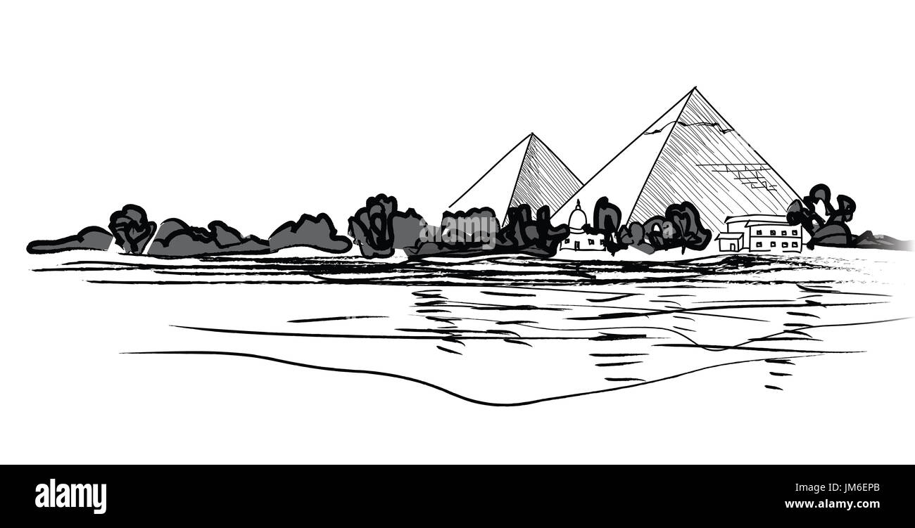Pyramides paysage. crayon hand drawn vector illustration Photo Stock ...