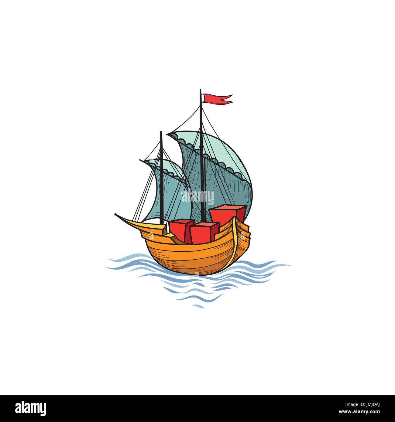 Bateau à voile Bateau rétro. illustration cartoon transport maritime ...