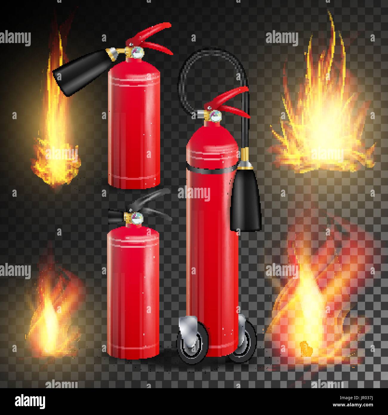 Extincteur rouge vecteur. Feu flamme signe. Isolé sur fond transparent ...