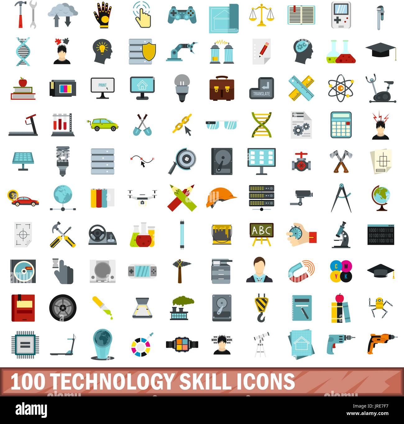 100 icônes de compétences technologiques, définir le style plat Image ...