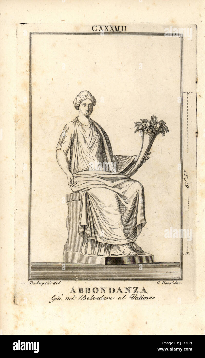 Statue de déesse romaine Abundantia (Abbondanza) avec corne d'abondance ...