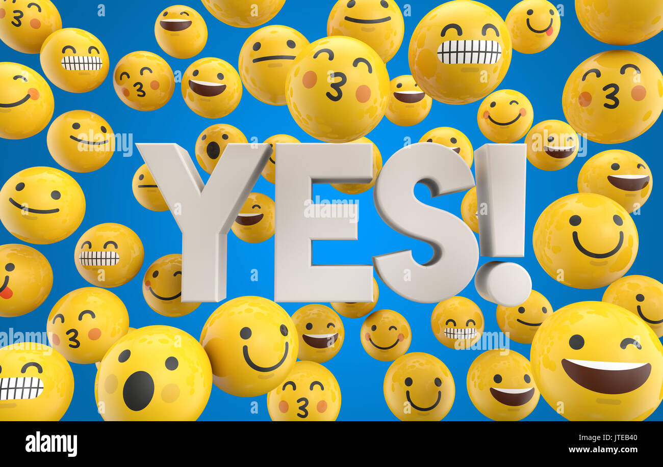 Jeu de caractères emoji émoticône est confrontée avec le mot oui, 3D ...