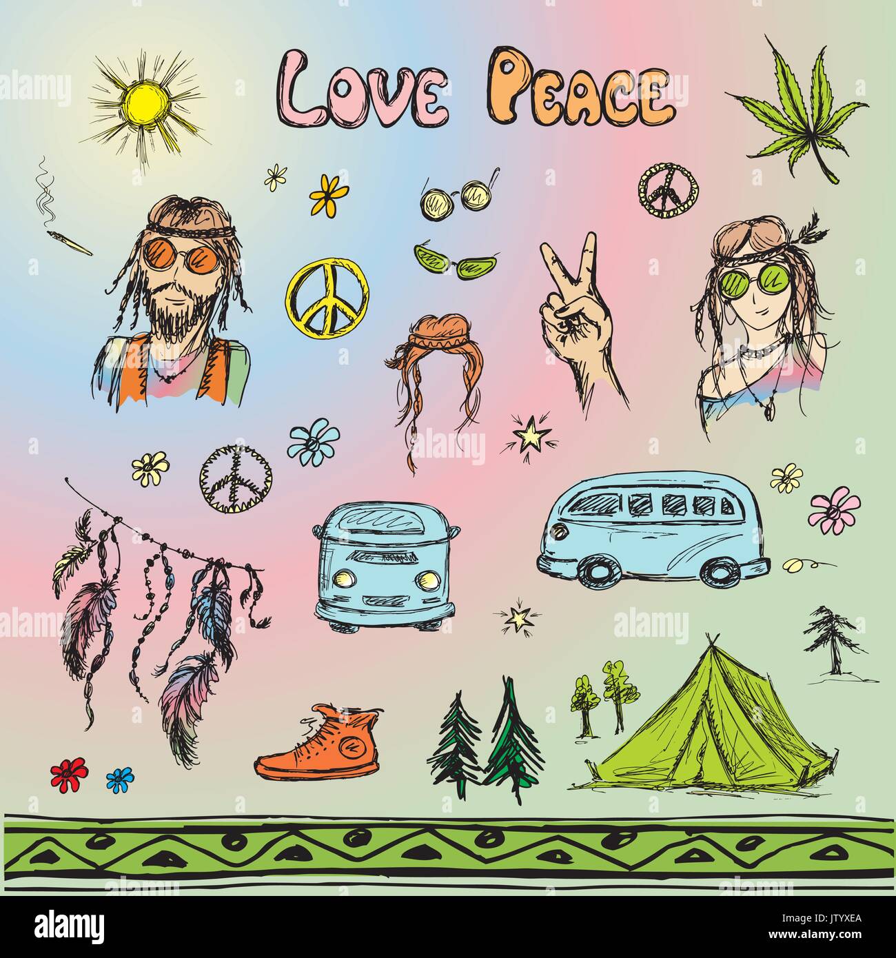 1960s Hippie Fashion Banque Dimages Vectorielles Alamy