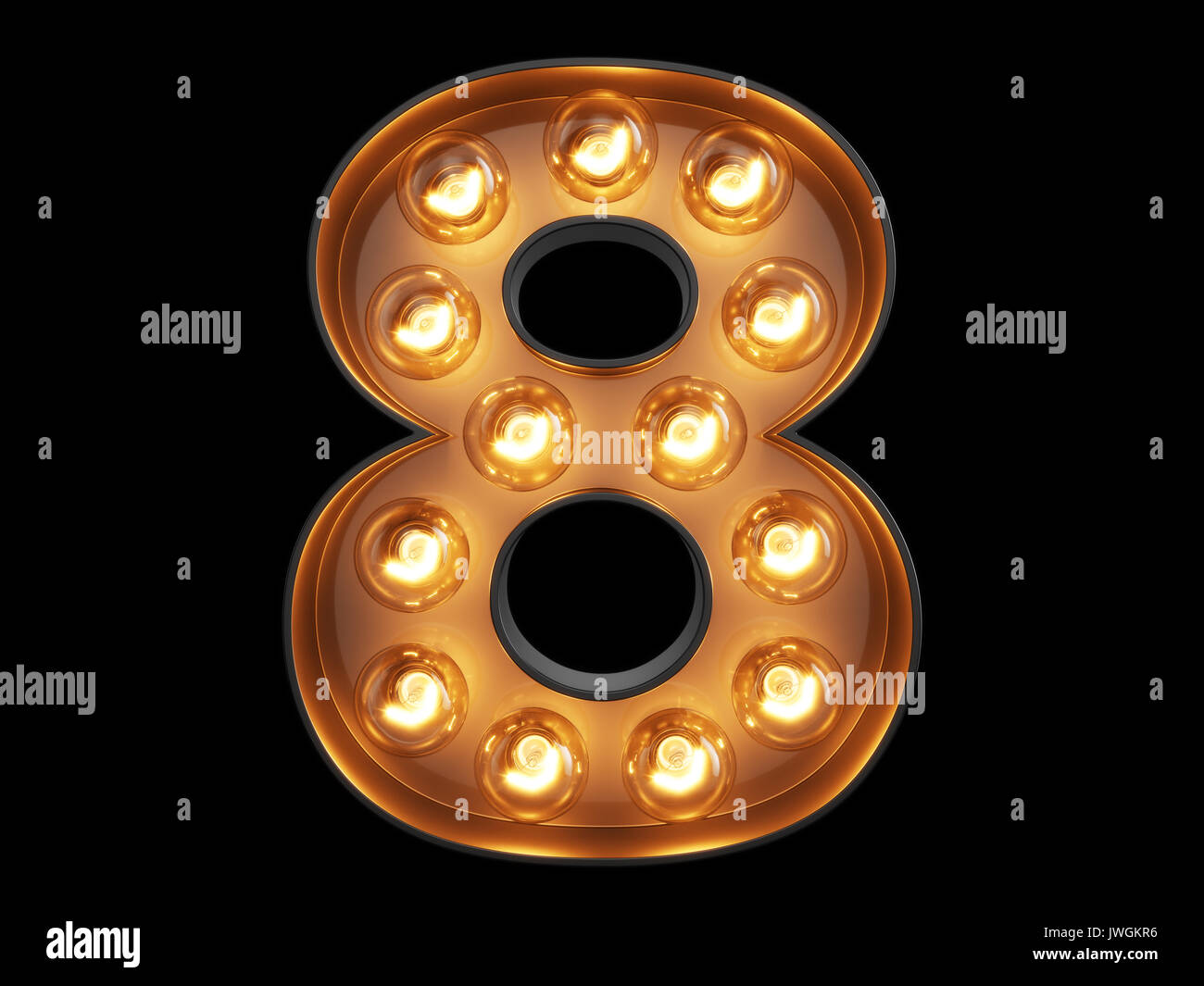 Alphabet chiffres lumineux ampoule de 8 caractères 8 caractères. Vue ...