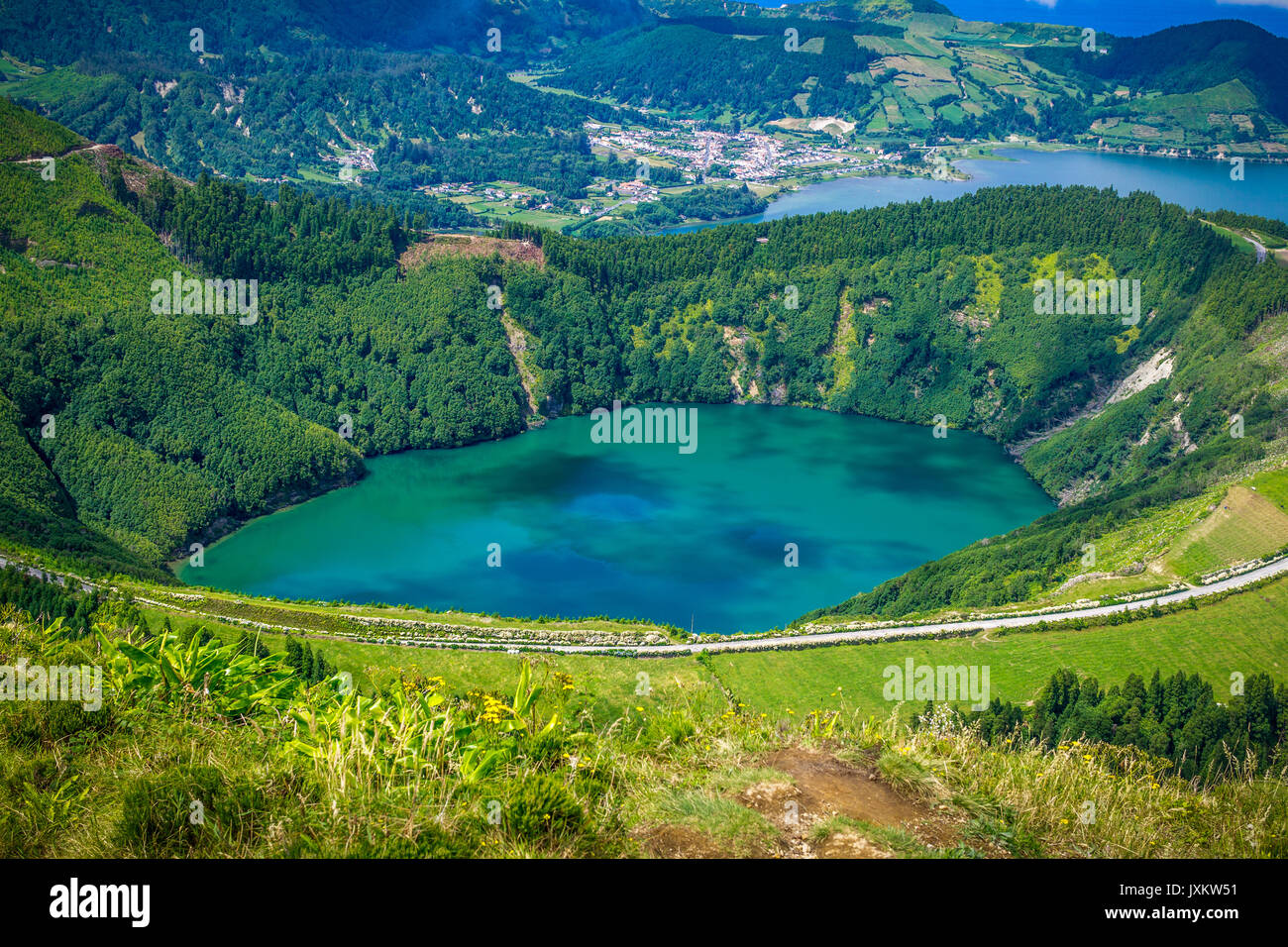 Lagune Lagoa de Santiago (Santiago), Sete Cidades, Sao Miguel, Açores ...