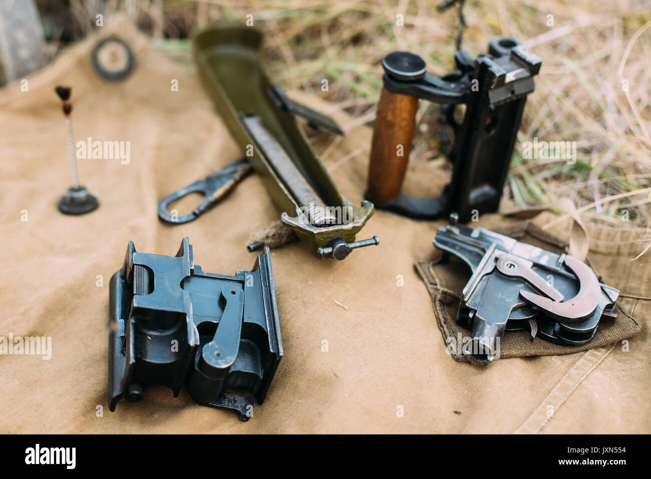 Parties de la démonté une mitrailleuse Maxim's Model 1910/30. Pm M1910 ...