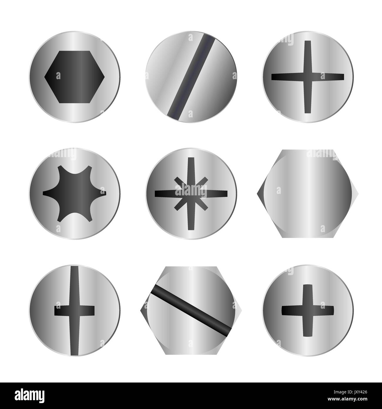 Metal différents types de têtes de vis et boulons Image Vectorielle ...