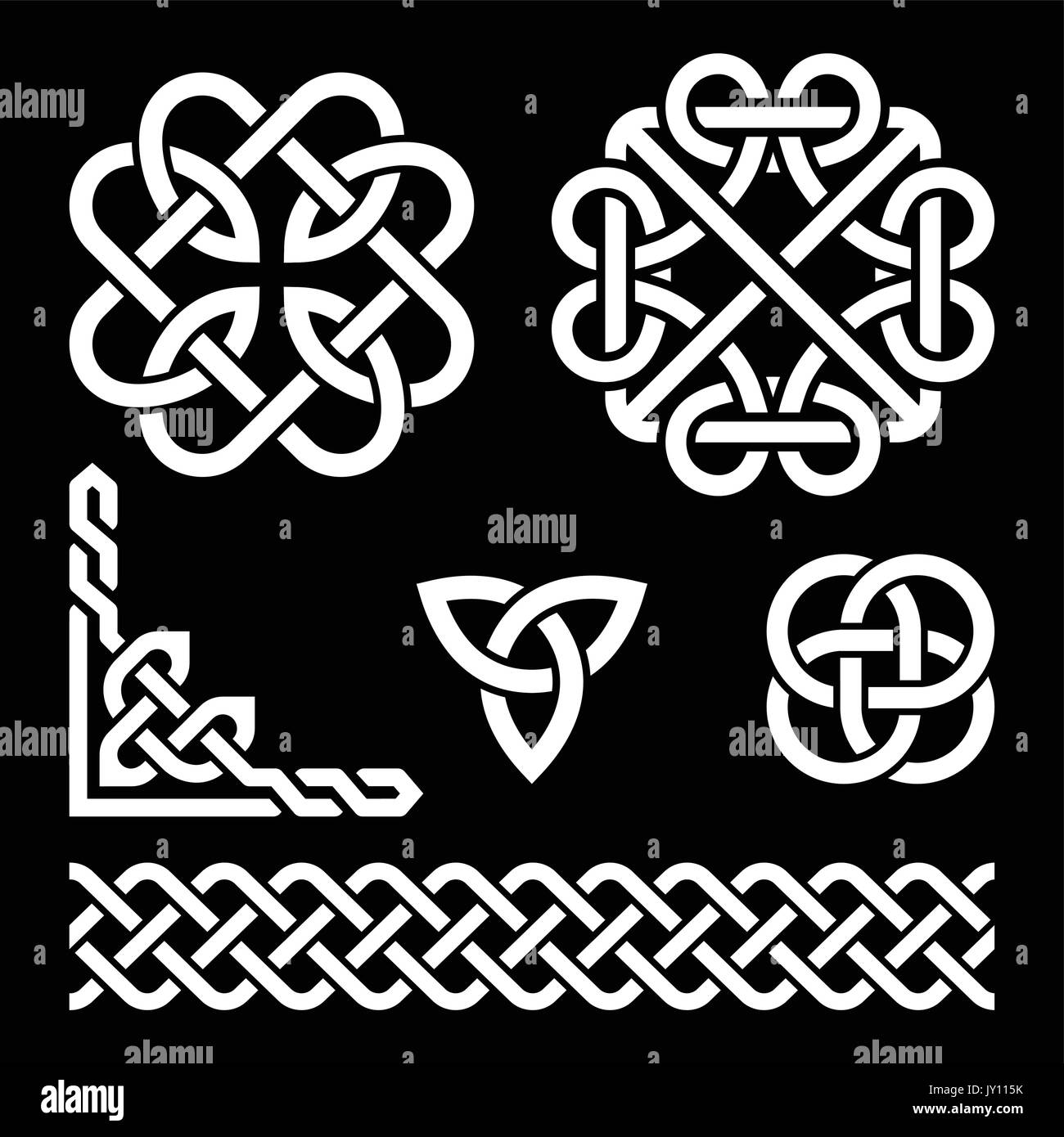 Irish Celtic noeuds, tresses et de motifs en blanc sur fond noir Vector ...