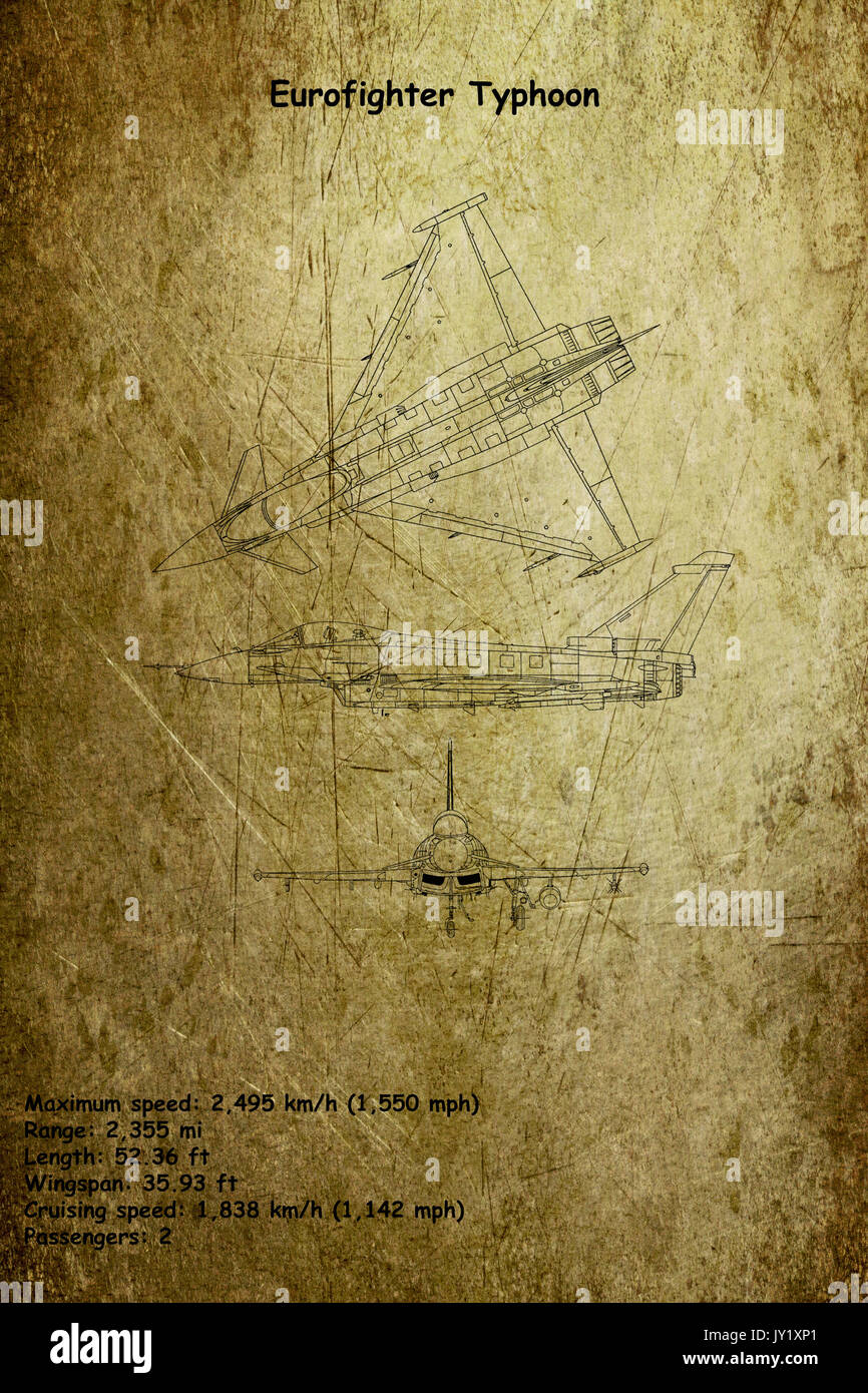 Plan d'aéronefs de l'Eurofighter Typhoon est un bimoteur, canard-aile ...