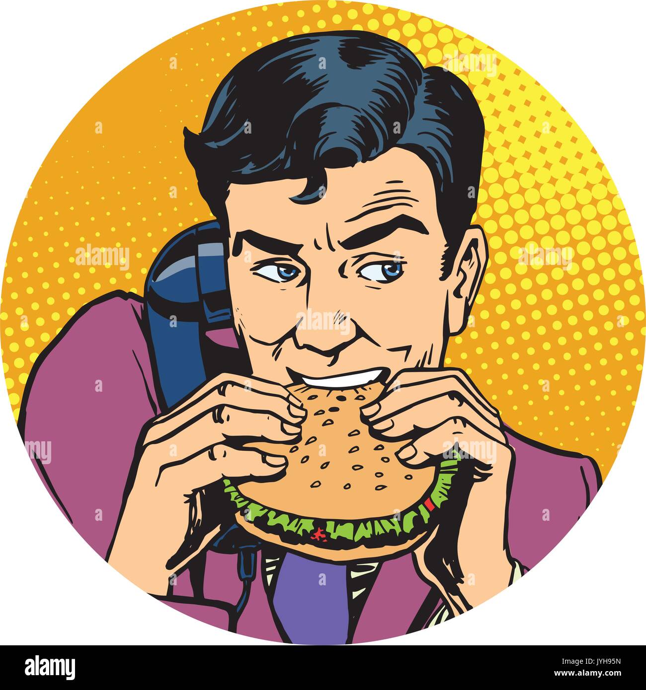 Cartoon man eating burger Banque de photographies et d’images à haute ...